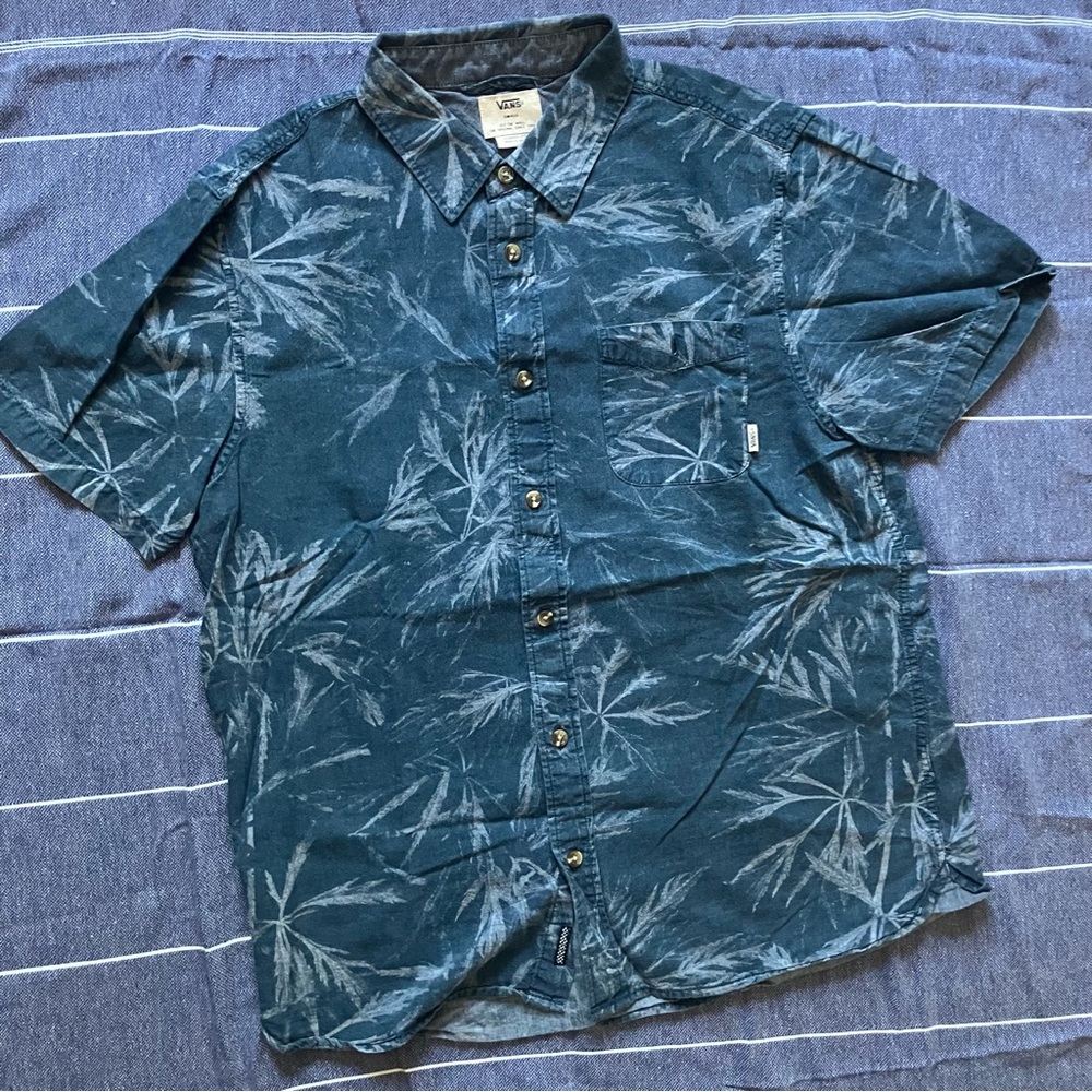 Vans Teal Blue Floral Short Sleeve Button Up Shirt - Gem